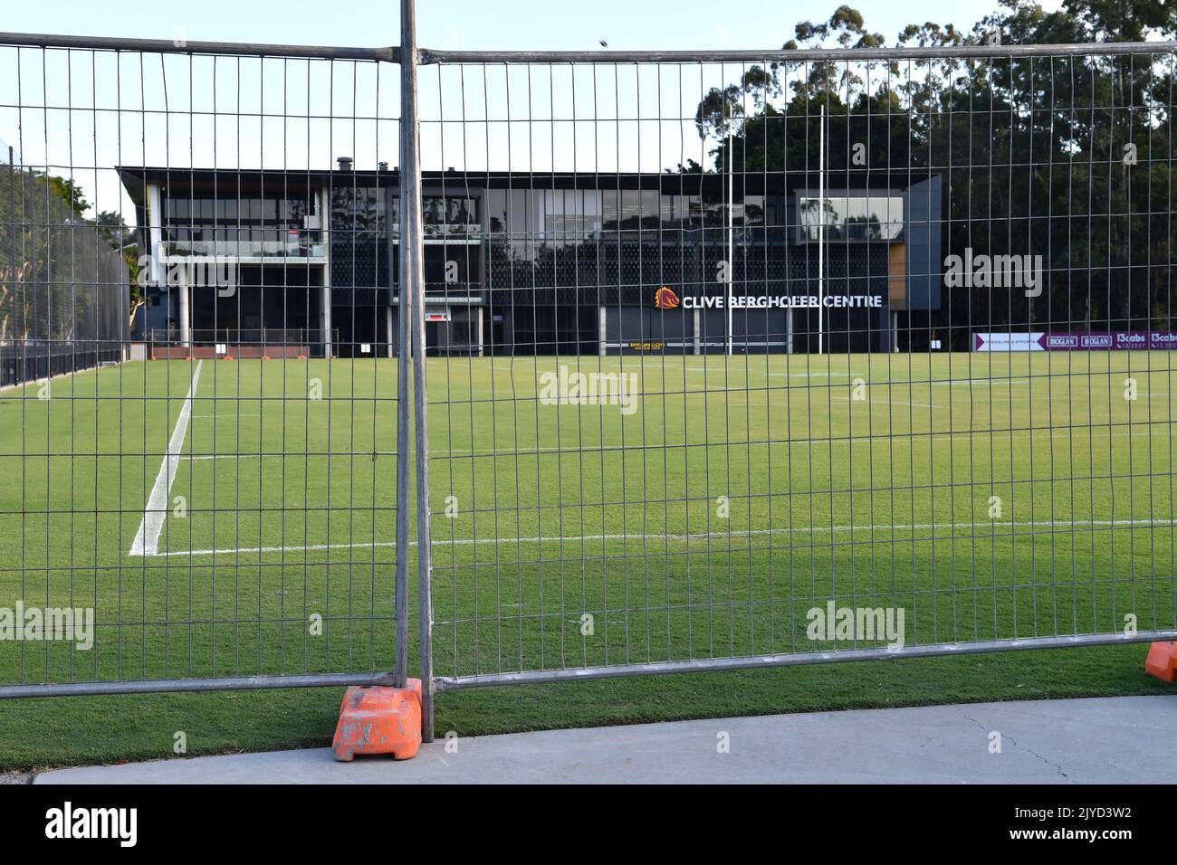 Temporary fencing is seen blocking an entry onto the Brisbane Broncos ...
