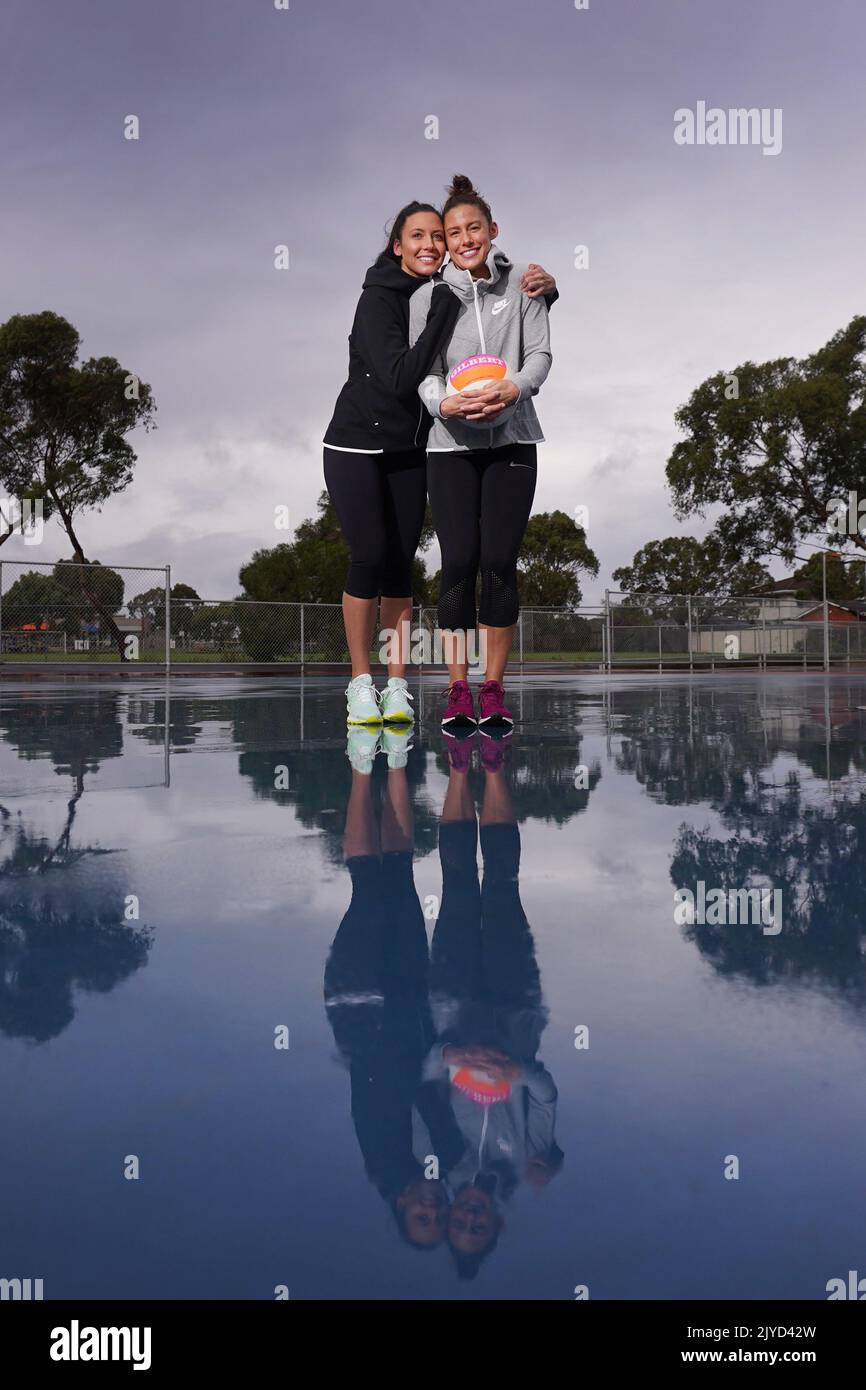 Madi and Kelsey Browne of the Collingwood Magpies pose at their junior ...