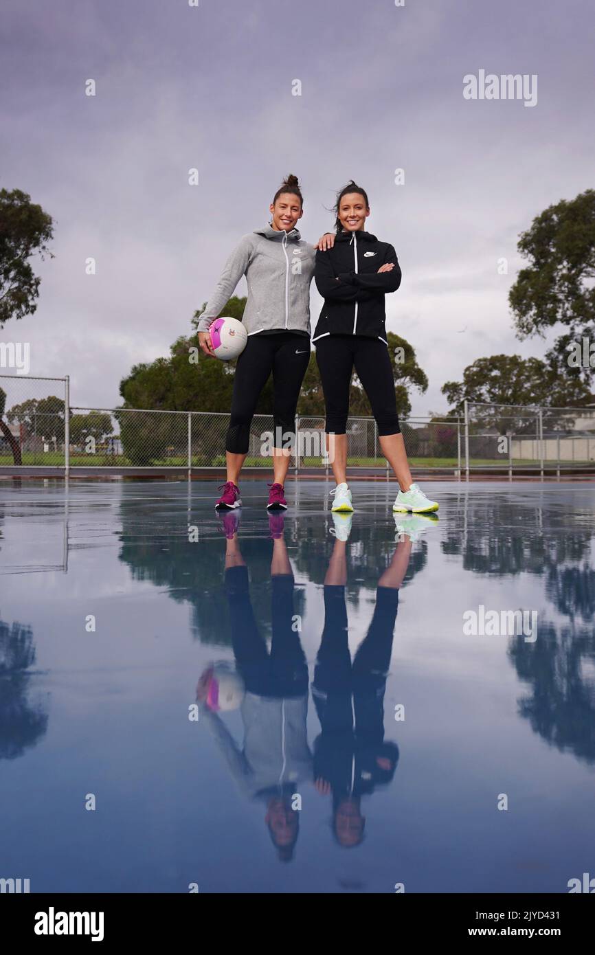 Madi and Kelsey Browne of the Collingwood Magpies pose at their junior ...