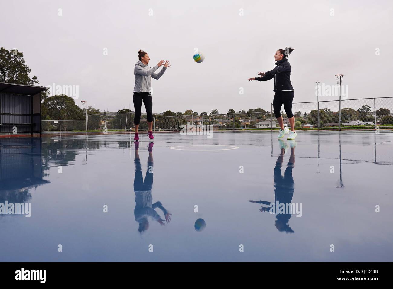 Madi and Kelsey Browne of the Collingwood Magpies are seen at their ...