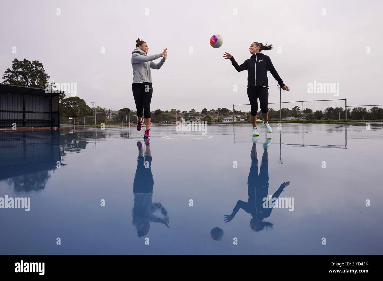 Madi and Kelsey Browne of the Collingwood Magpies are seen at their ...