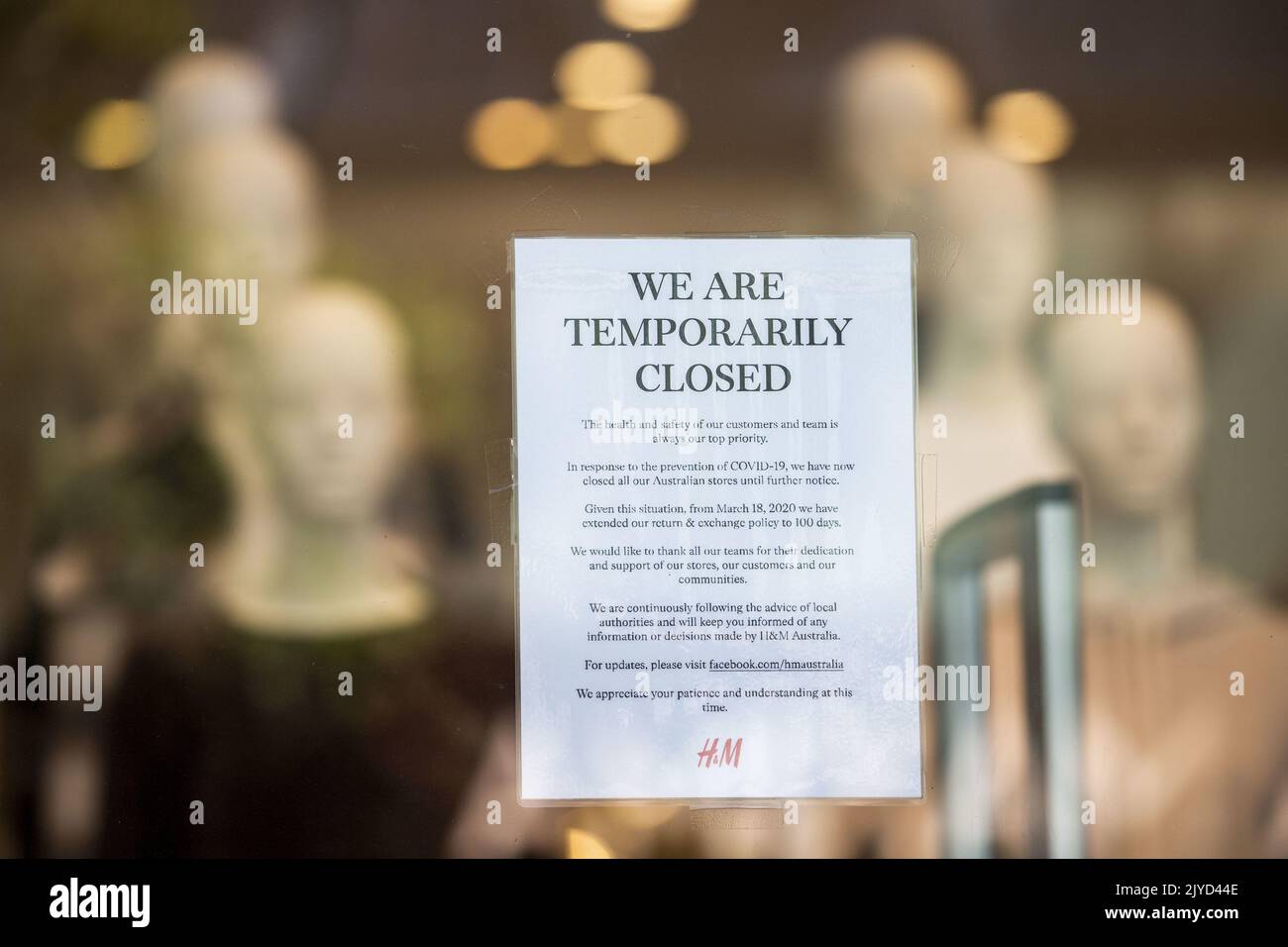 A closed sign is seen on a H&H store in Brisbane, Friday, May 1, 2020 ...