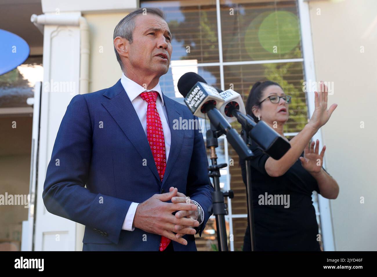 Western Australia Health Minister Roger Cook speaks to the media during ...