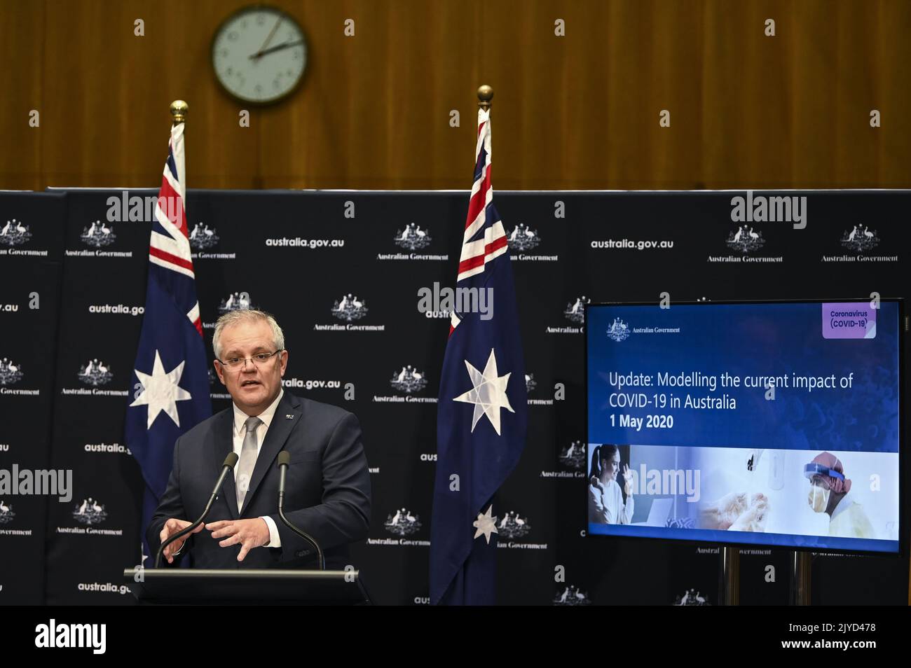 Australian Prime Minister Scott Morrison speaks to the media during a ...