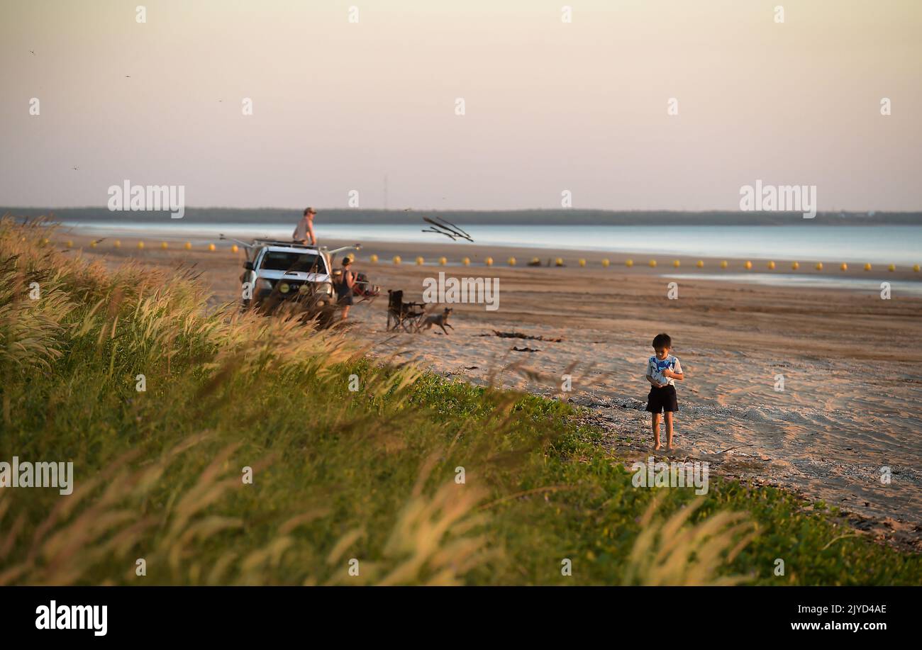 Locals set up camp at Gunn Point Beach on the outskirts of Darwin ...