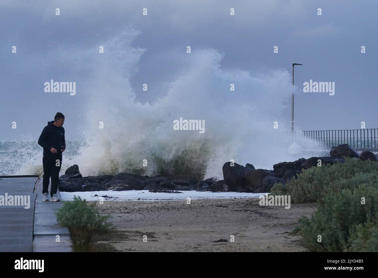 Cold and windy conditions are seen at Mordialloc harbour in Melbourne ...
