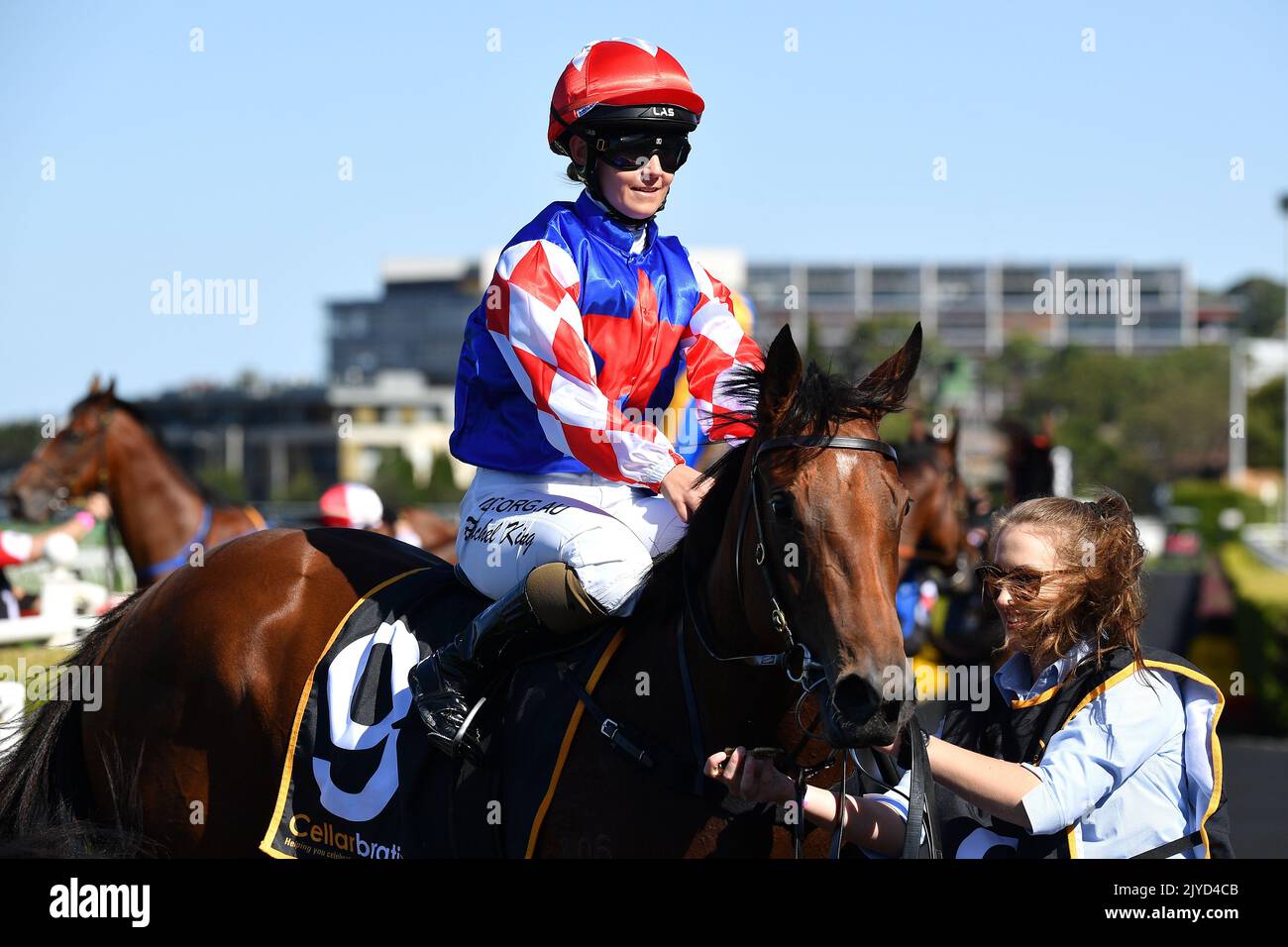 Jockey Rachel King returns to the mounting yard after riding Macroura ...