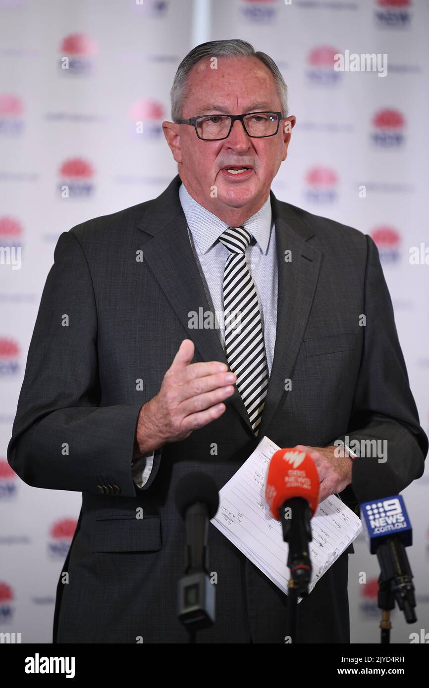 NSW Health Minister Brad Hazzard speaks to the media during a press ...