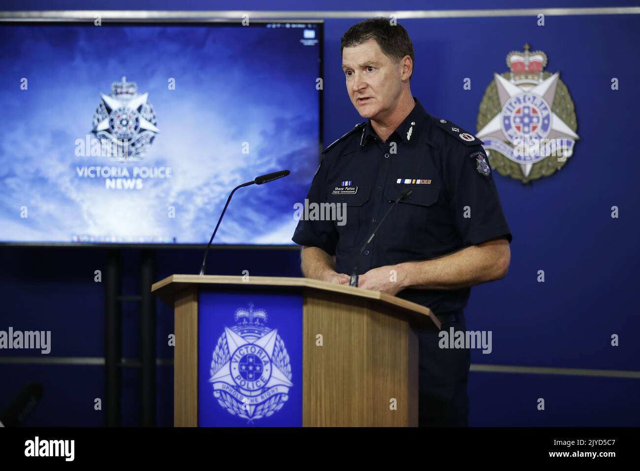 Deputy Commissioner Shane Patton, Regional Operations, speaks to the ...