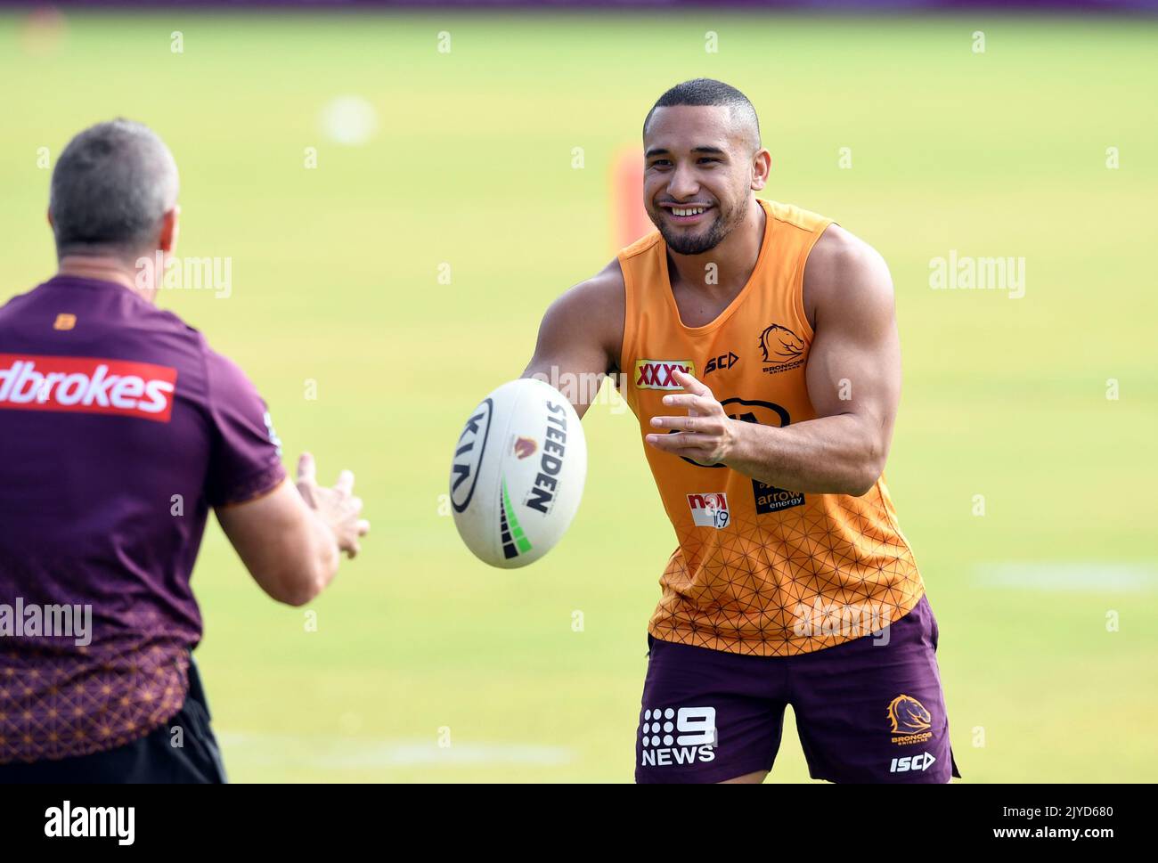 Brisbane Broncos player Jamil Hopoate is seen during training in ...