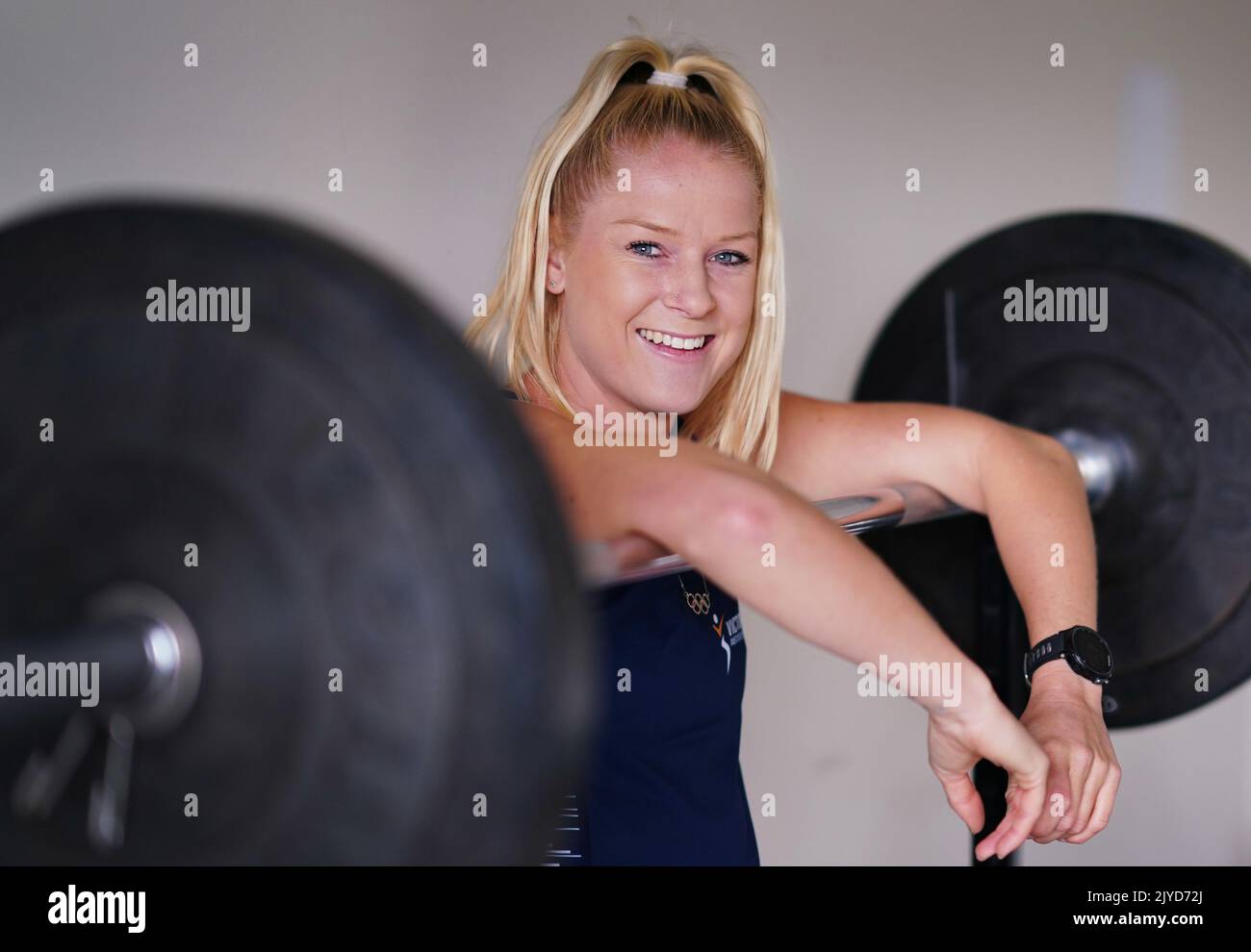 Long jumper Brooke Stratton trains at home in Cranbourne, Friday, May 1 ...