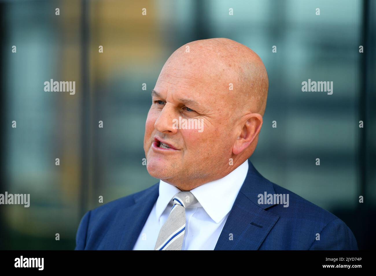 Rugby Australia interim CEO Rob Clarke addresses media outside Rugby ...