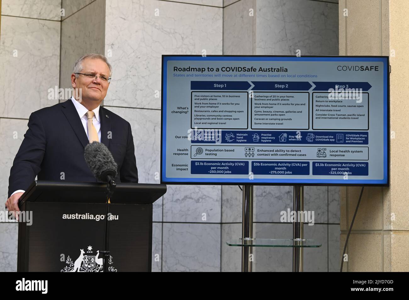 Australian Prime Minister Scott Morrison speaks to the media during a ...