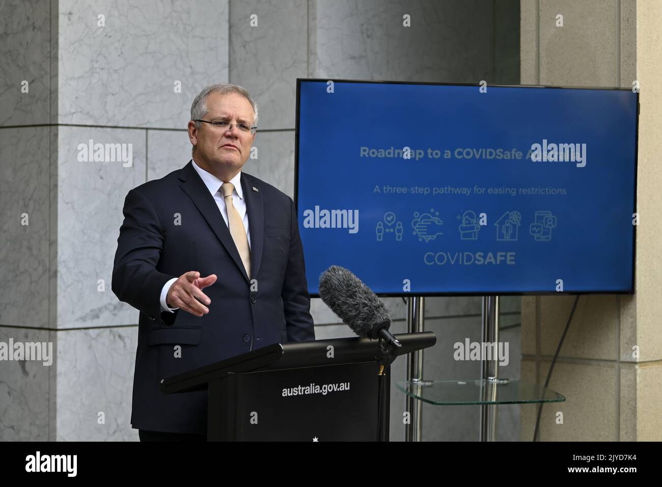 Australian Prime Minister Scott Morrison speaks to the media during a ...
