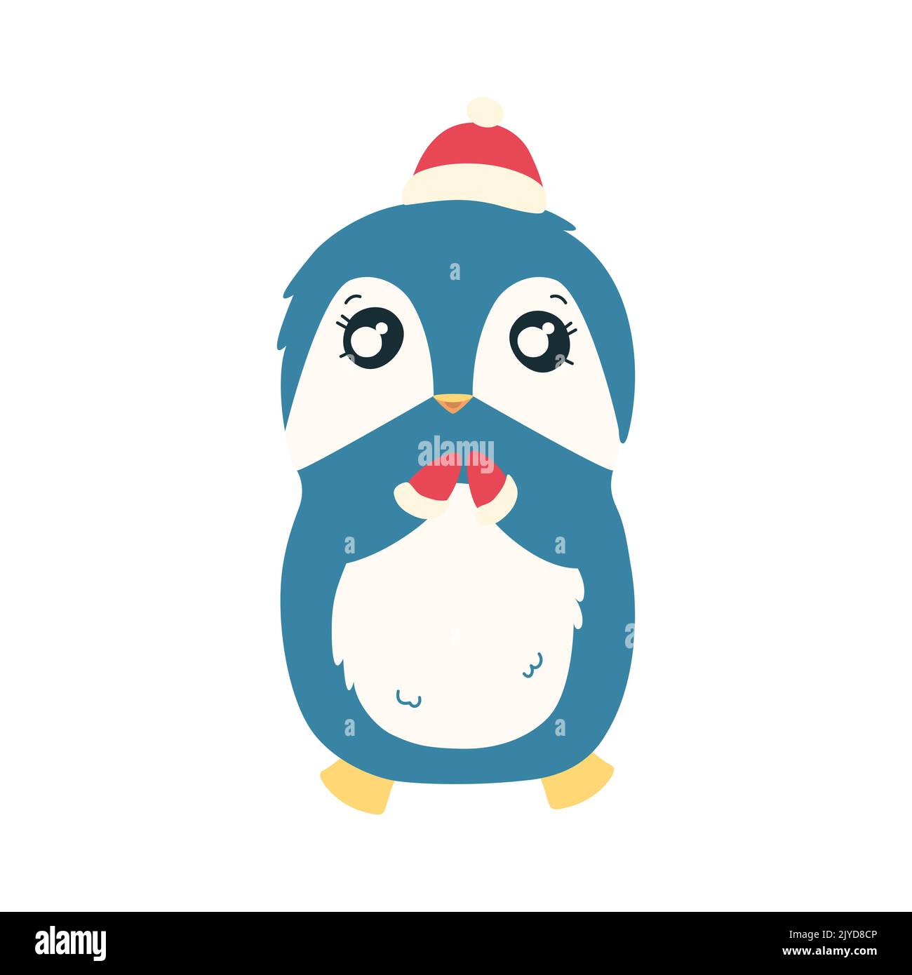 Penguin in red mittens and hat. Cute Christmas penguin character ...