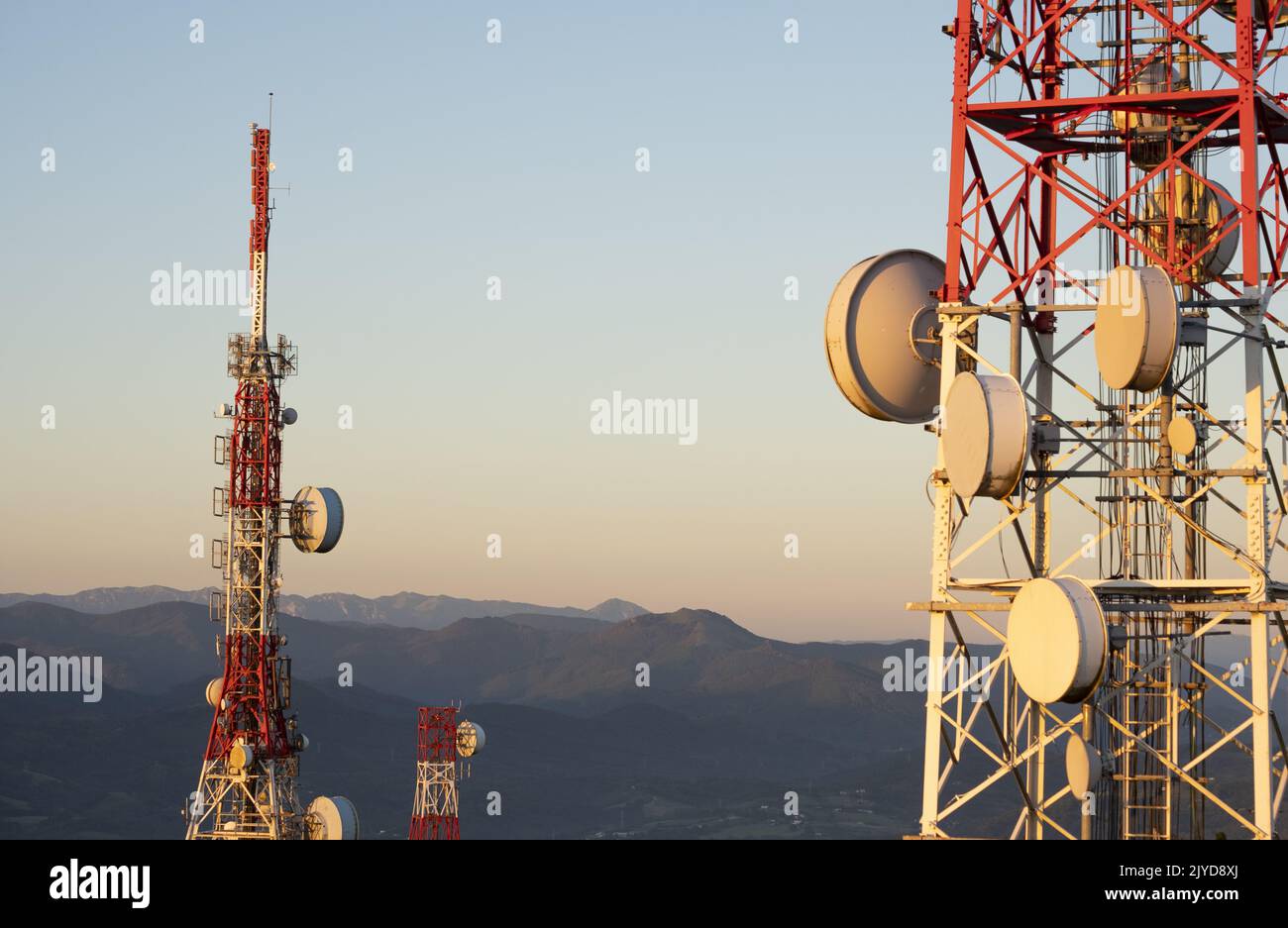 Antennas telecommunication towers sunrise hi-res stock photography and ...