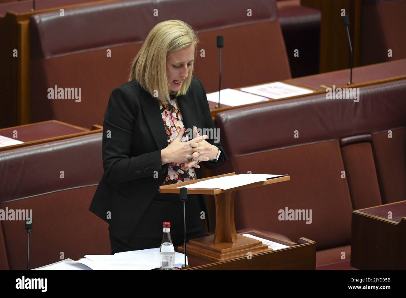 Labor Senator Katy Gallagher speaks during debate in the Senate chamber ...