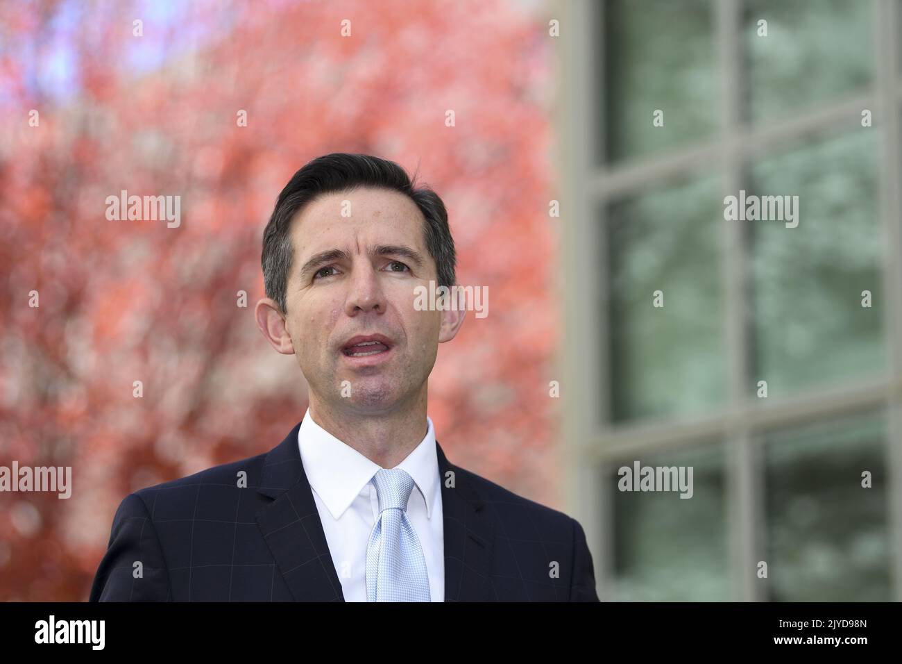Australian Trade Minister Simon Birmingham speaks during a press ...