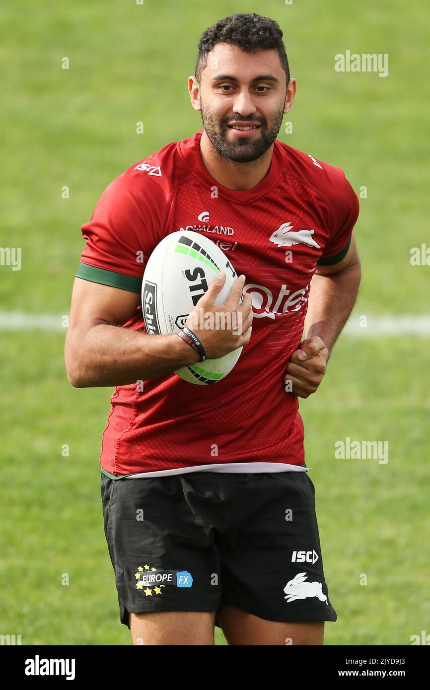 Alex Johnston of the Rabbitohs warms up during an NRL Rabbitohs ...