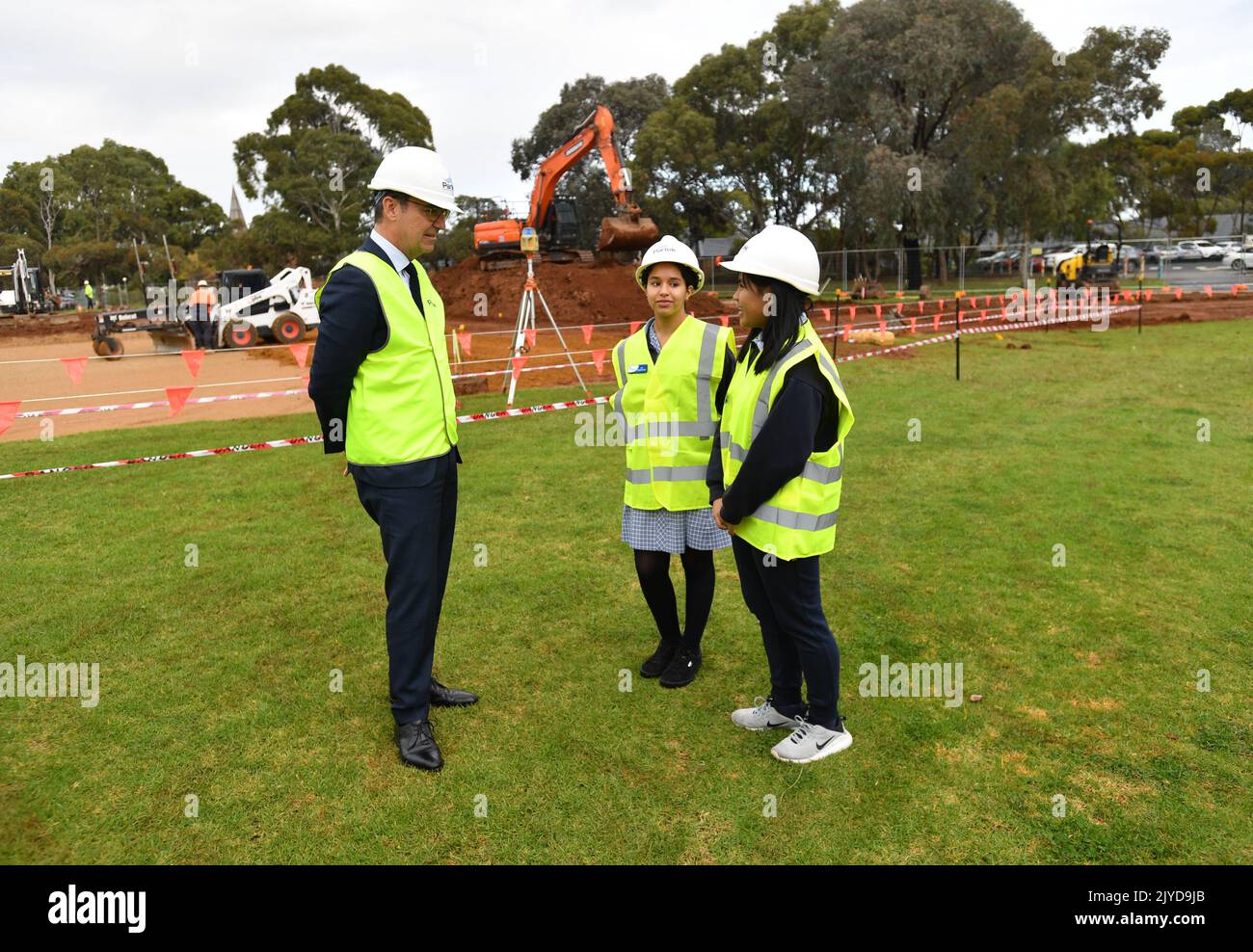 South Australian Premier Steven Marshall speaks to students during an ...