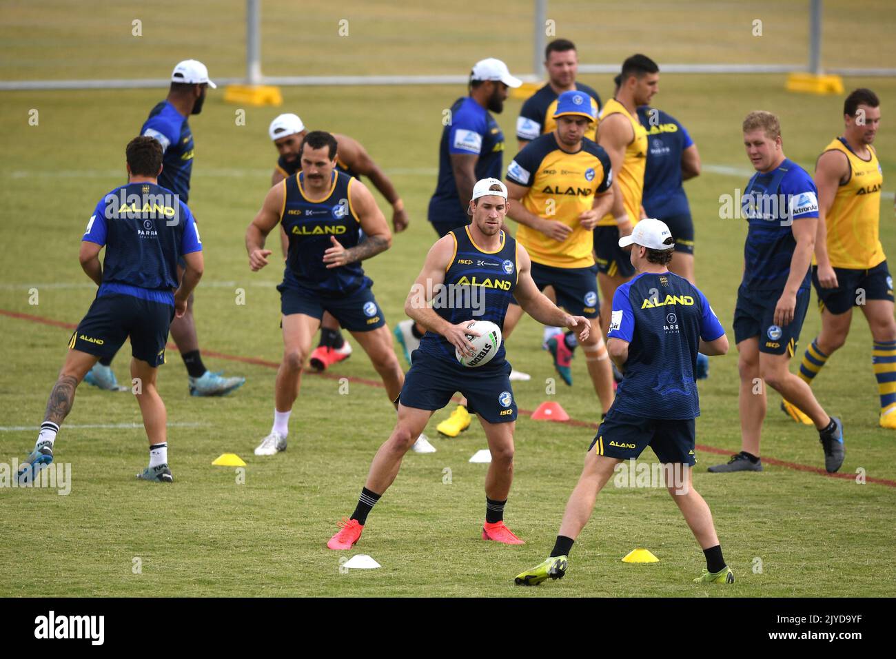 Parramatta Eels players during a training session at Kellyville Park in ...