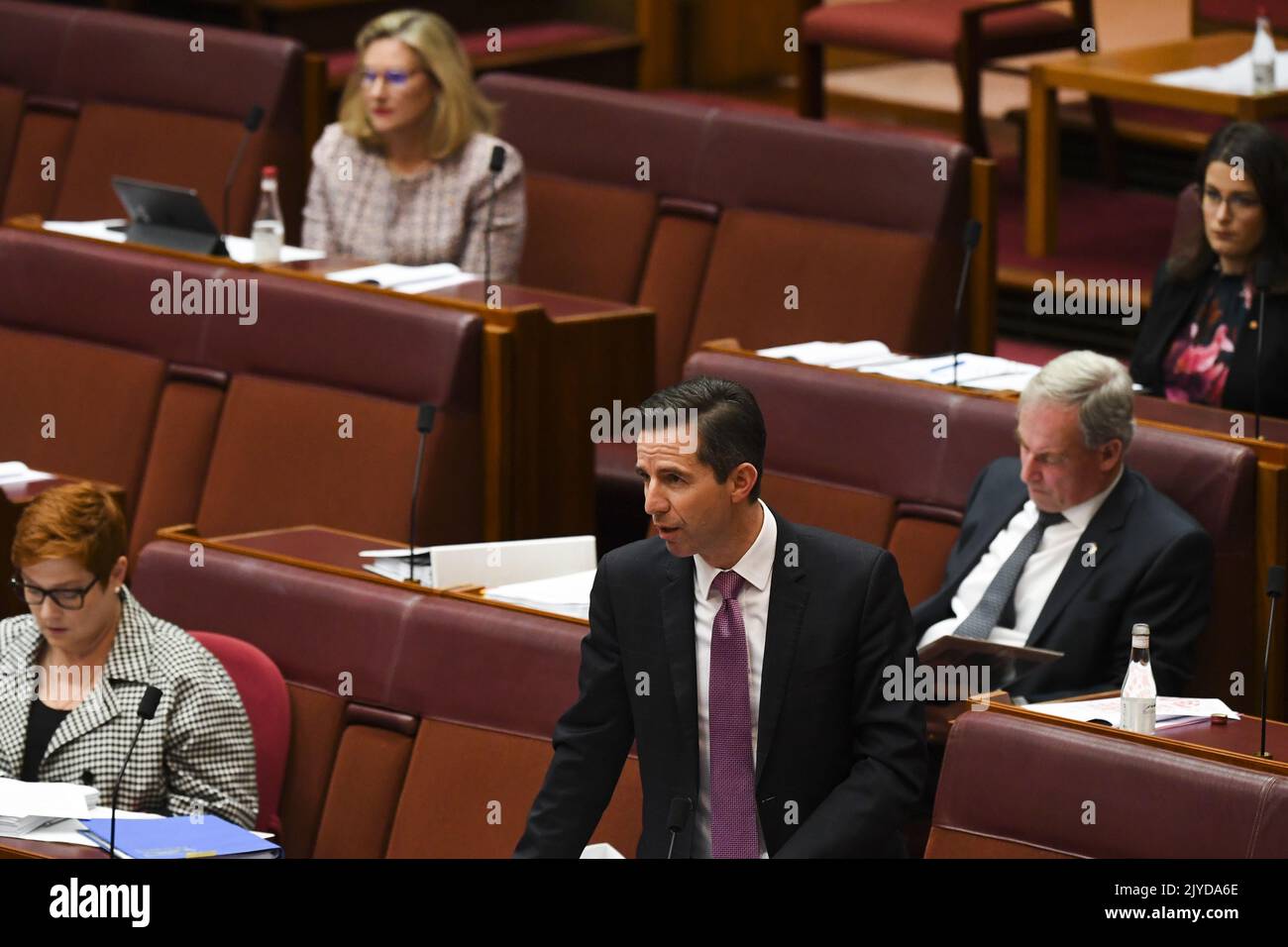 Australian Trade Minister Simon Birmingham speaks during Senate ...