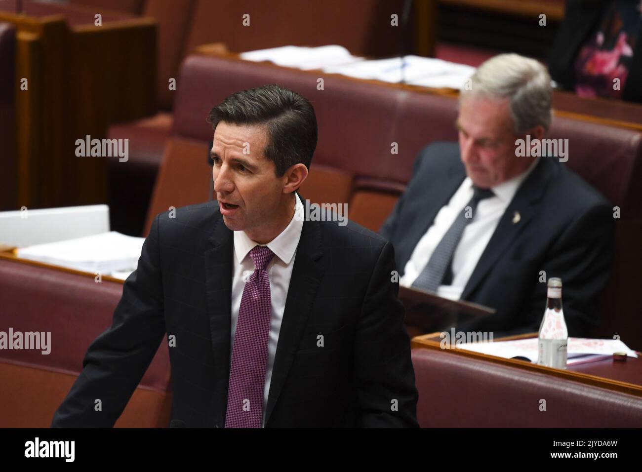 Australian Trade Minister Simon Birmingham speaks during Senate ...