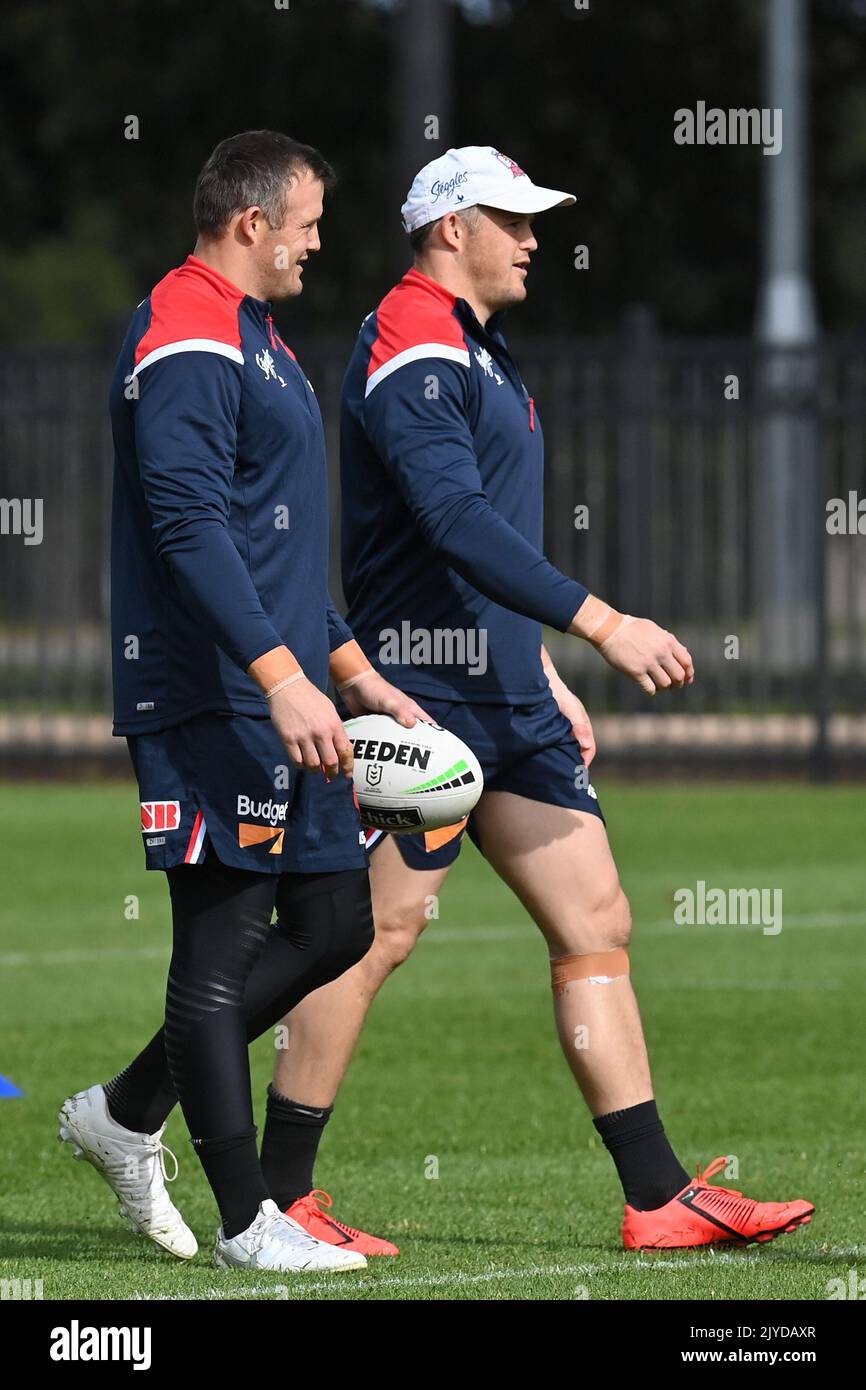 Brett Morris (right) and Josh Morris (left) during a Sydney Roosters ...
