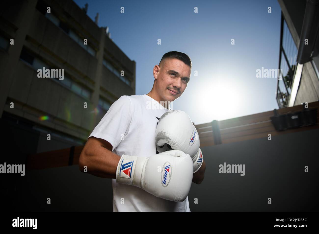 Australian boxer Tim Tszyu poses for photographs at his family home in ...