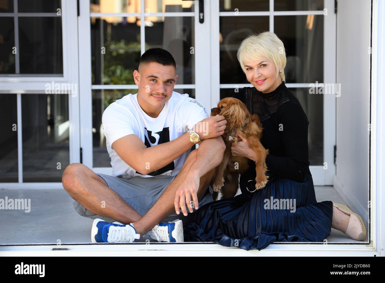 Australian boxer Tim Tszyu and his mother Natasha pose for photographs ...