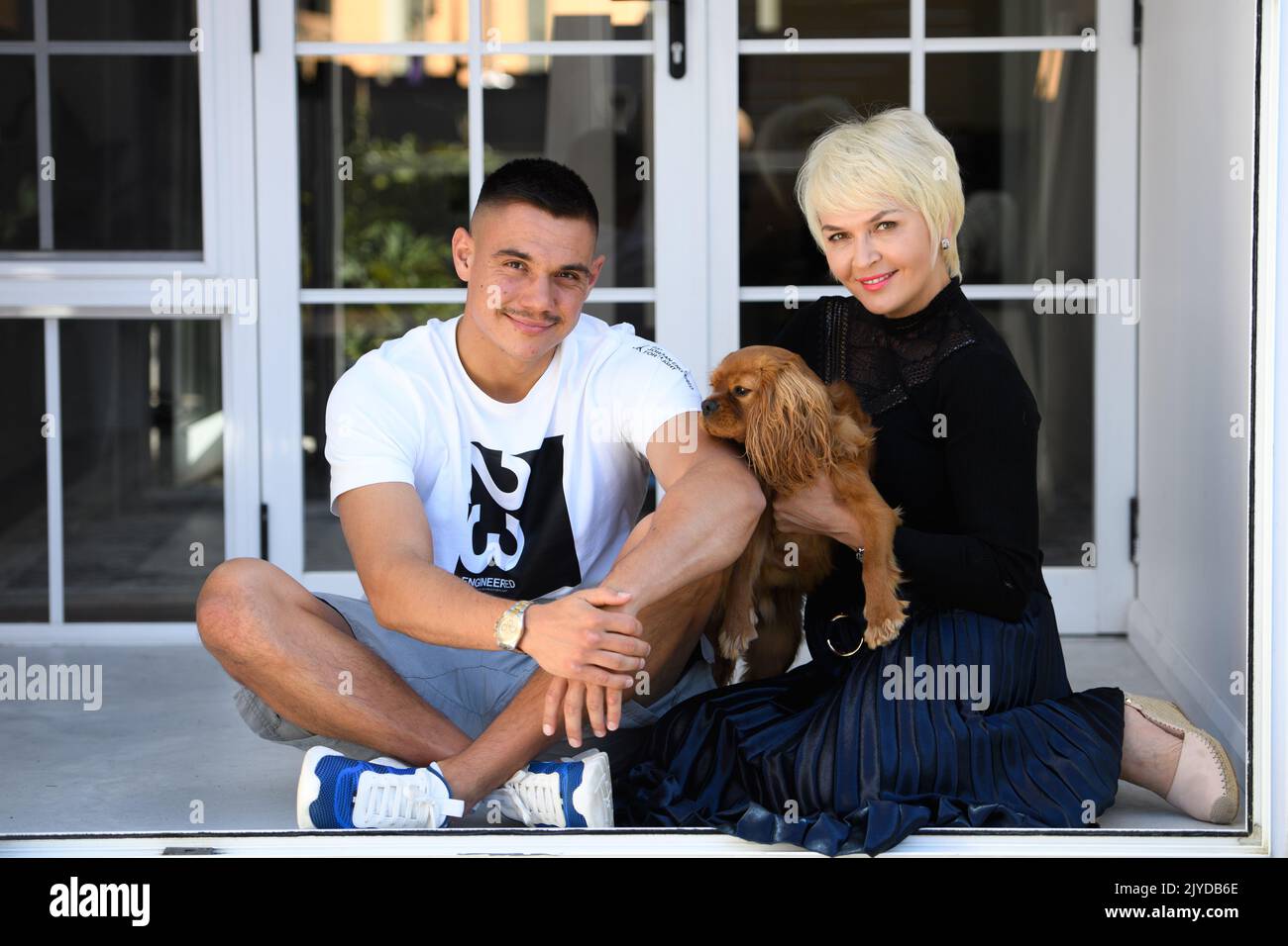 Australian boxer Tim Tszyu and his mother Natasha pose for photographs ...