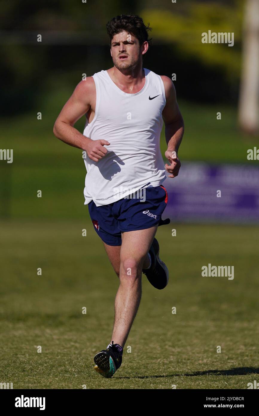 Angus Brayshaw of the Demons trains at Elsternwick Park in Melbourne ...