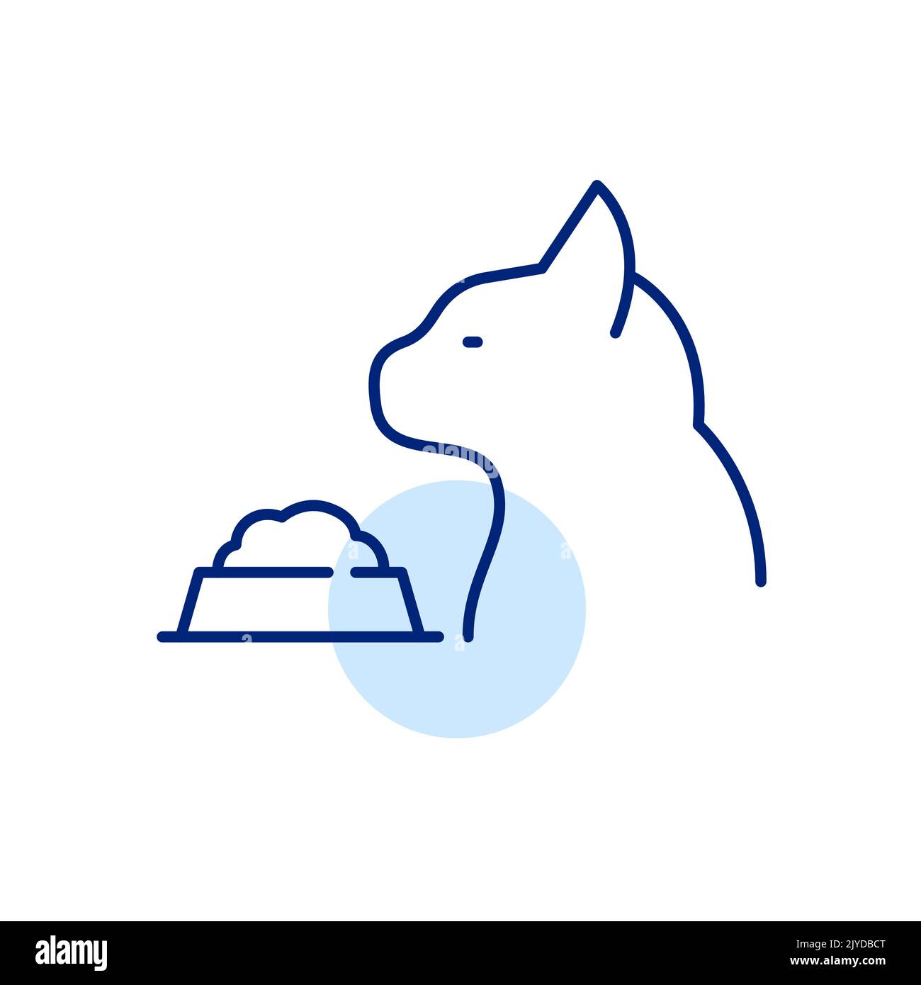 Cat and a full bowl of pet food. Pixel perfect, editable stroke line ...
