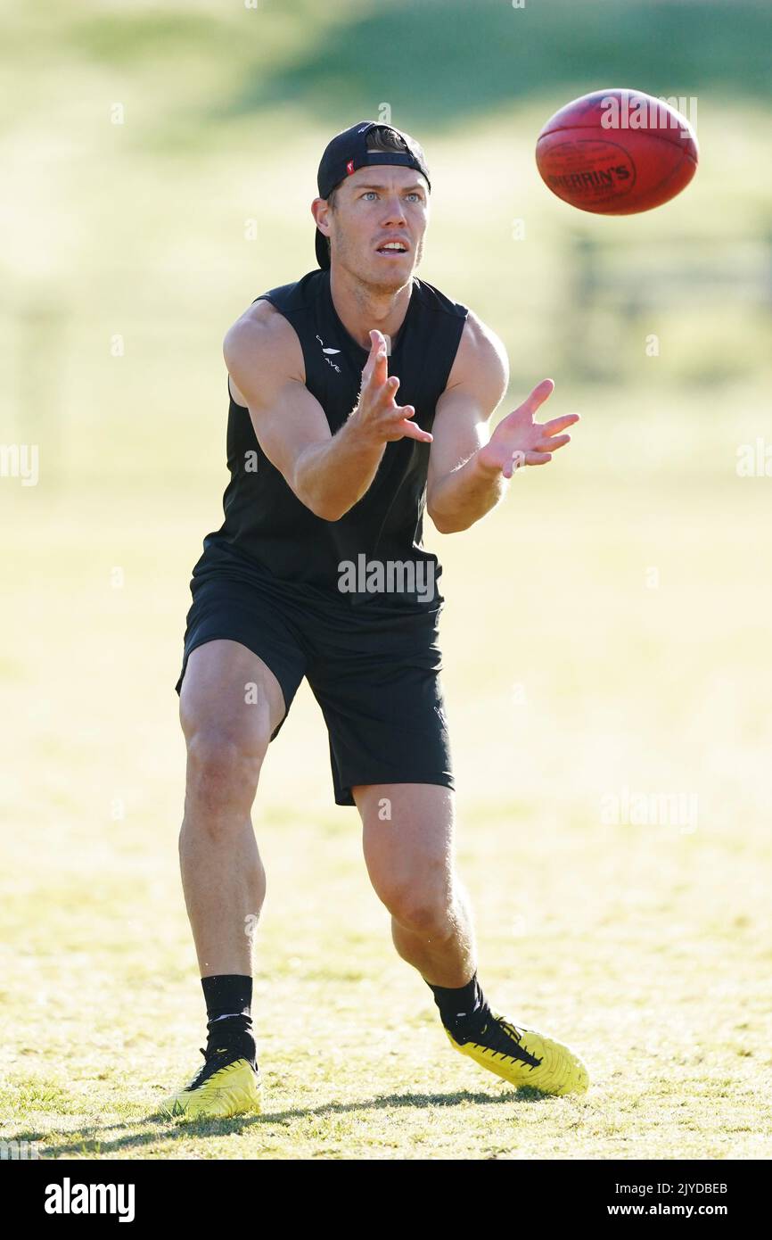 Jake Melksham of the Demons trains at Elsternwick Park in Melbourne ...