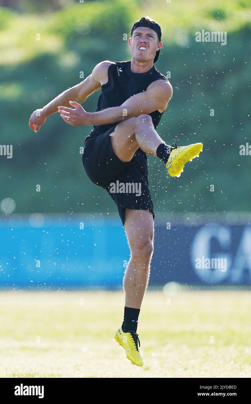 Jake Melksham of the Demons trains at Elsternwick Park in Melbourne ...