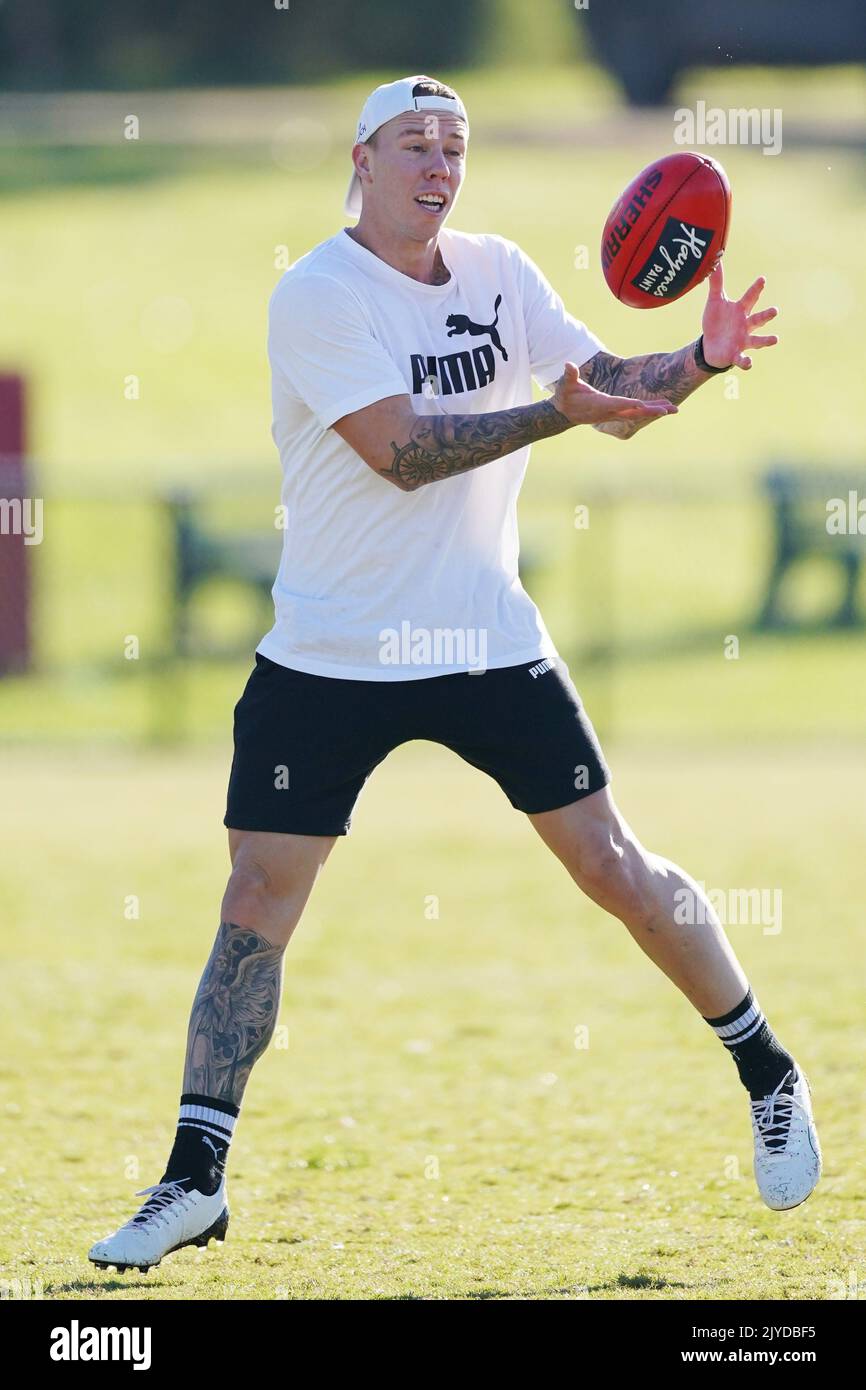 James Harmes of the Demons trains at Elsternwick Park in Melbourne ...
