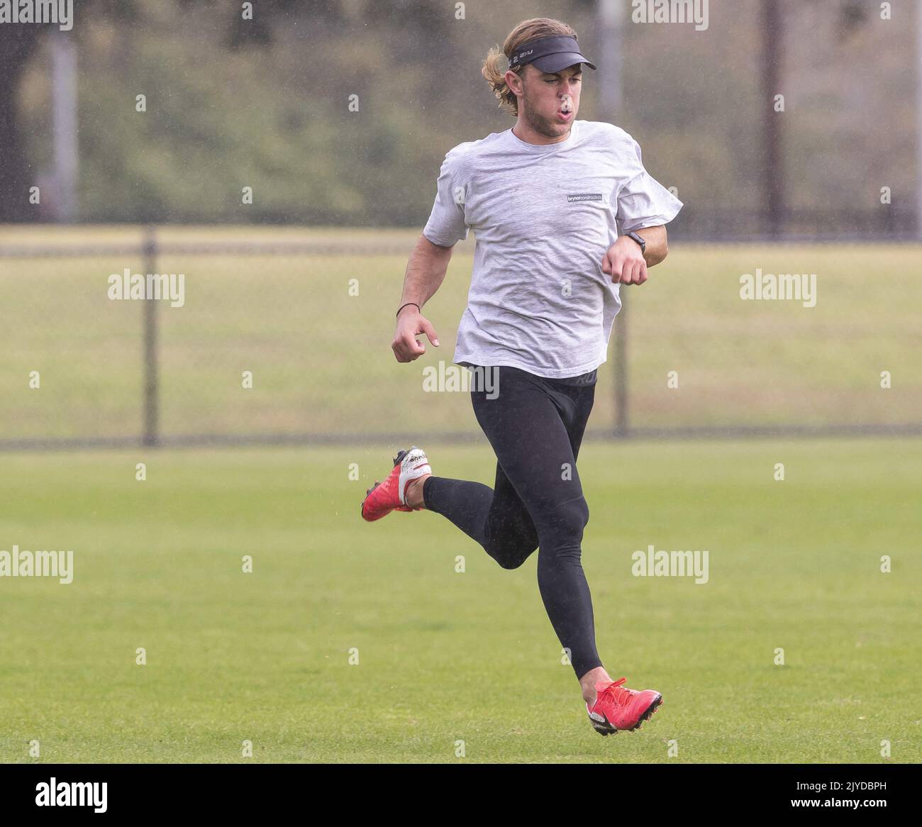 James Rowbottom of the Sydney Swans trains in the Grounds opposite the ...