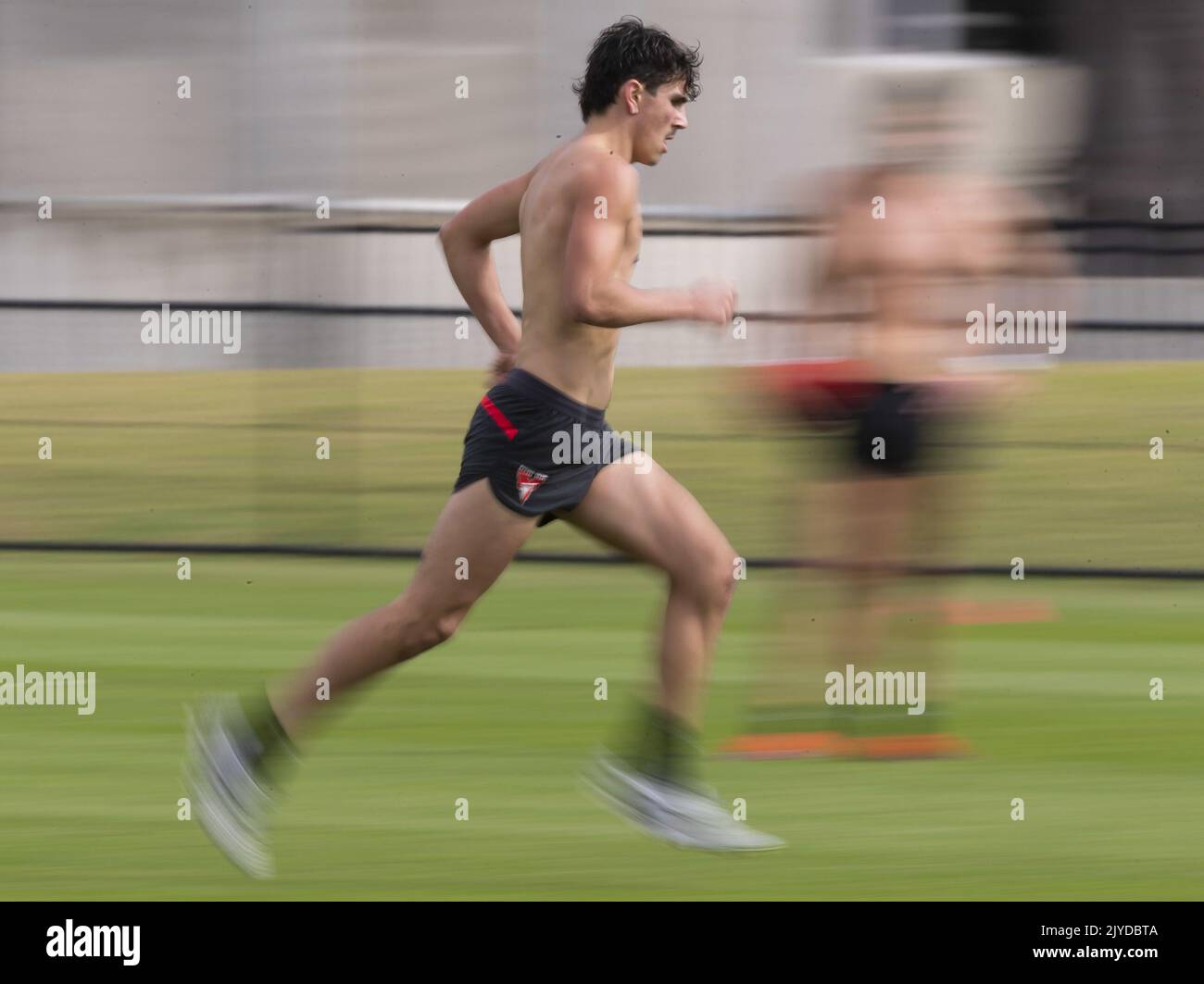 Justin Mcinerney of the Sydney Swans trains in the Grounds opposite the ...