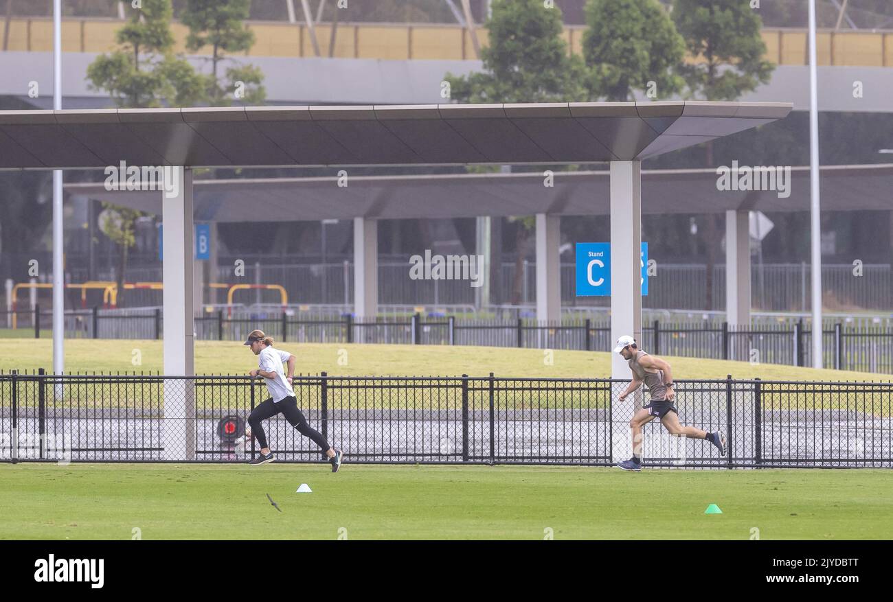 James Rowbottom (left) and Tom Mccartin of the Sydney Swans train in ...