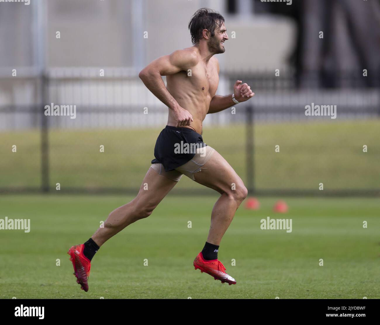 Josh Kennedy of the Sydney Swans trains in the Grounds opposite the SCG ...