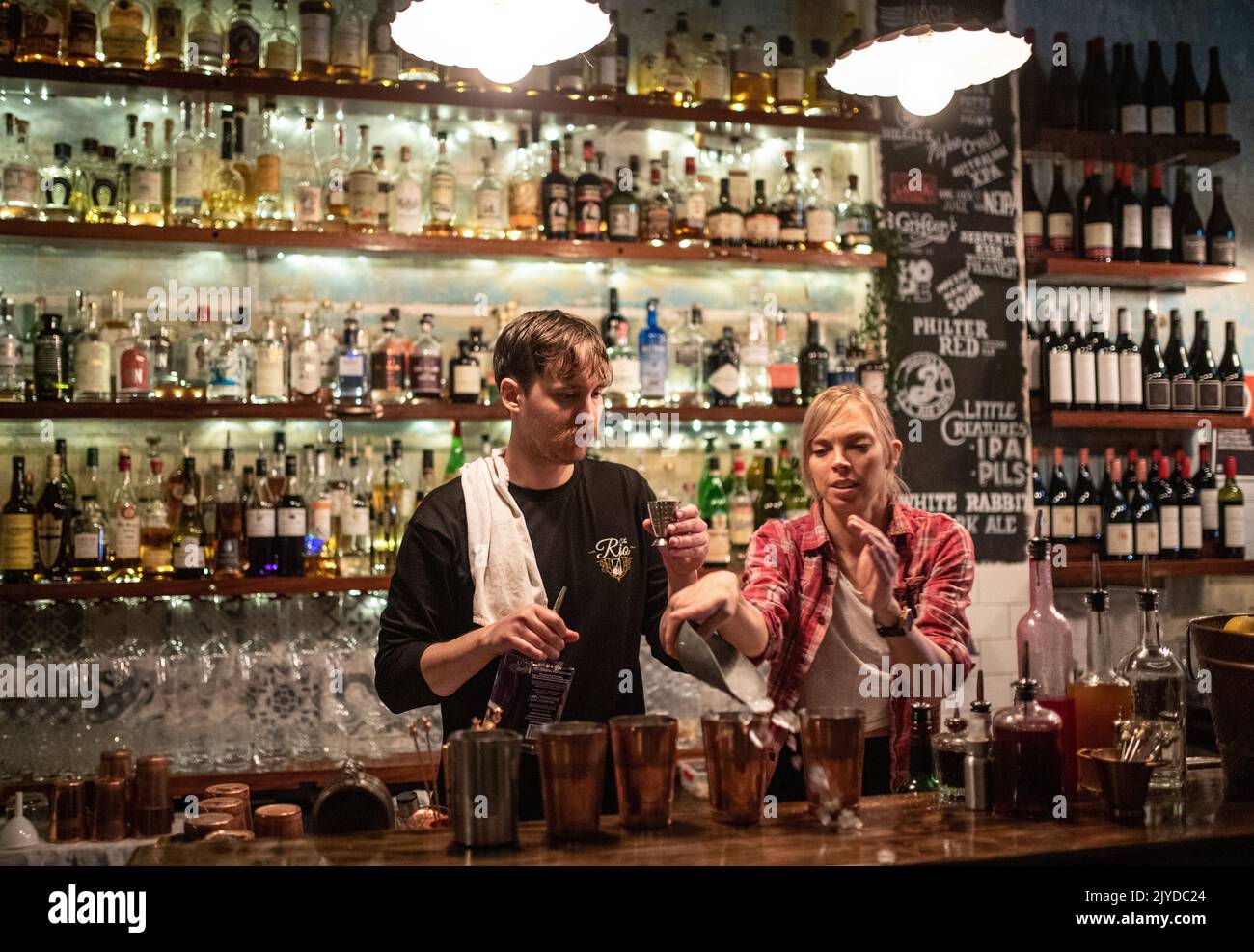 Bar staff making drinks at the Rio, Summer Hill, Sydney, Friday, May 15 ...