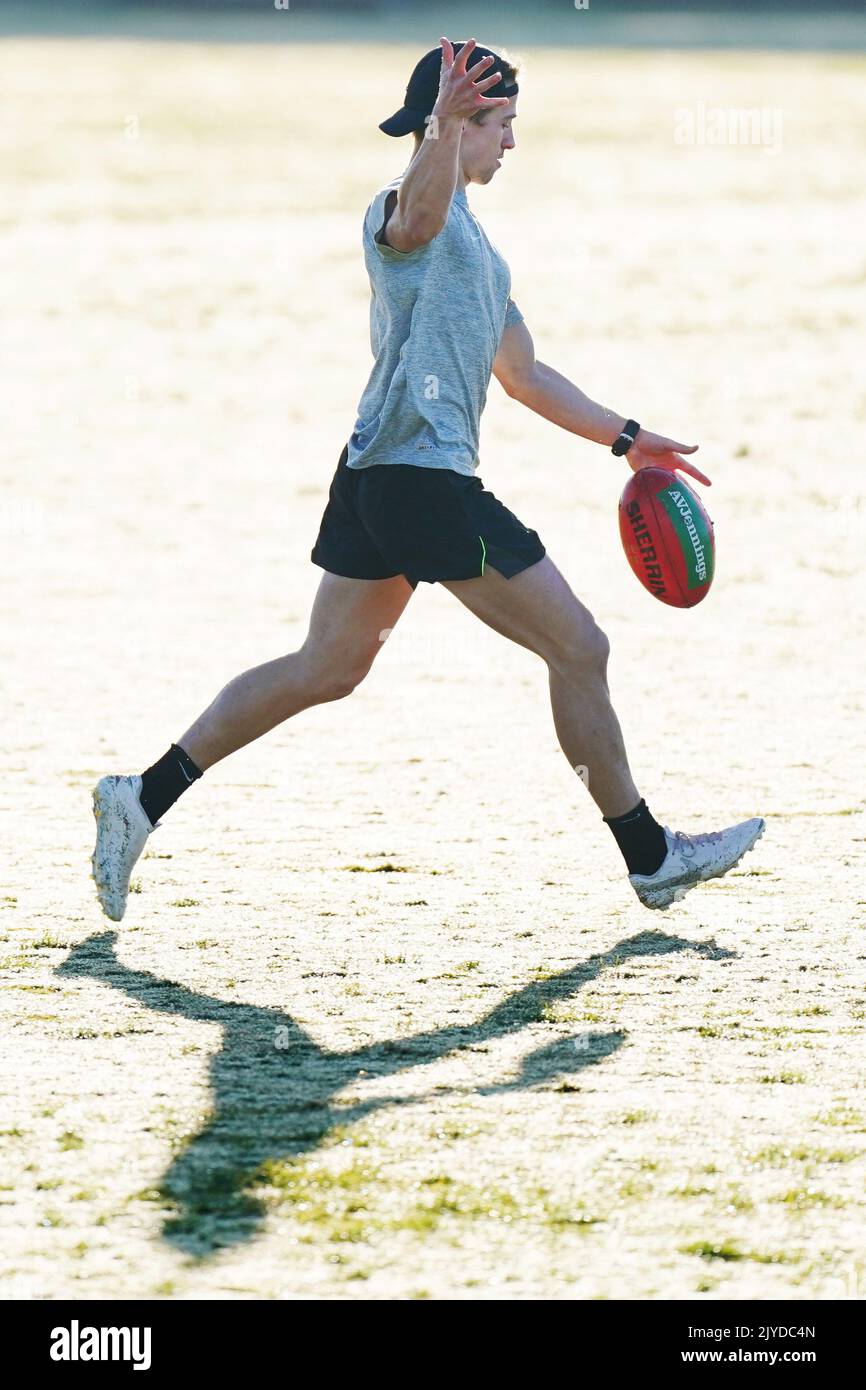 Jack Billings of the Saints trains at Elsternwick Park in Melbourne ...