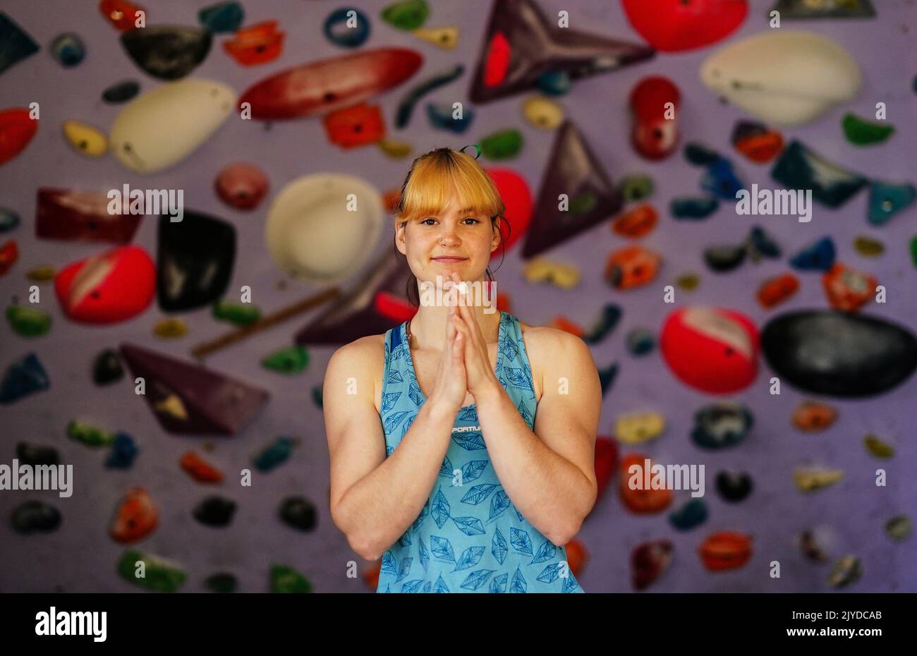 Australian climber Oceana Mackenzie poses as she trains at home in ...