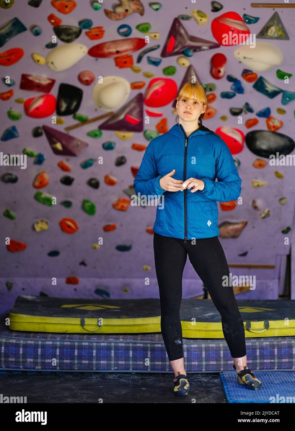 Australian climber Oceana Mackenzie poses as she trains at home in ...