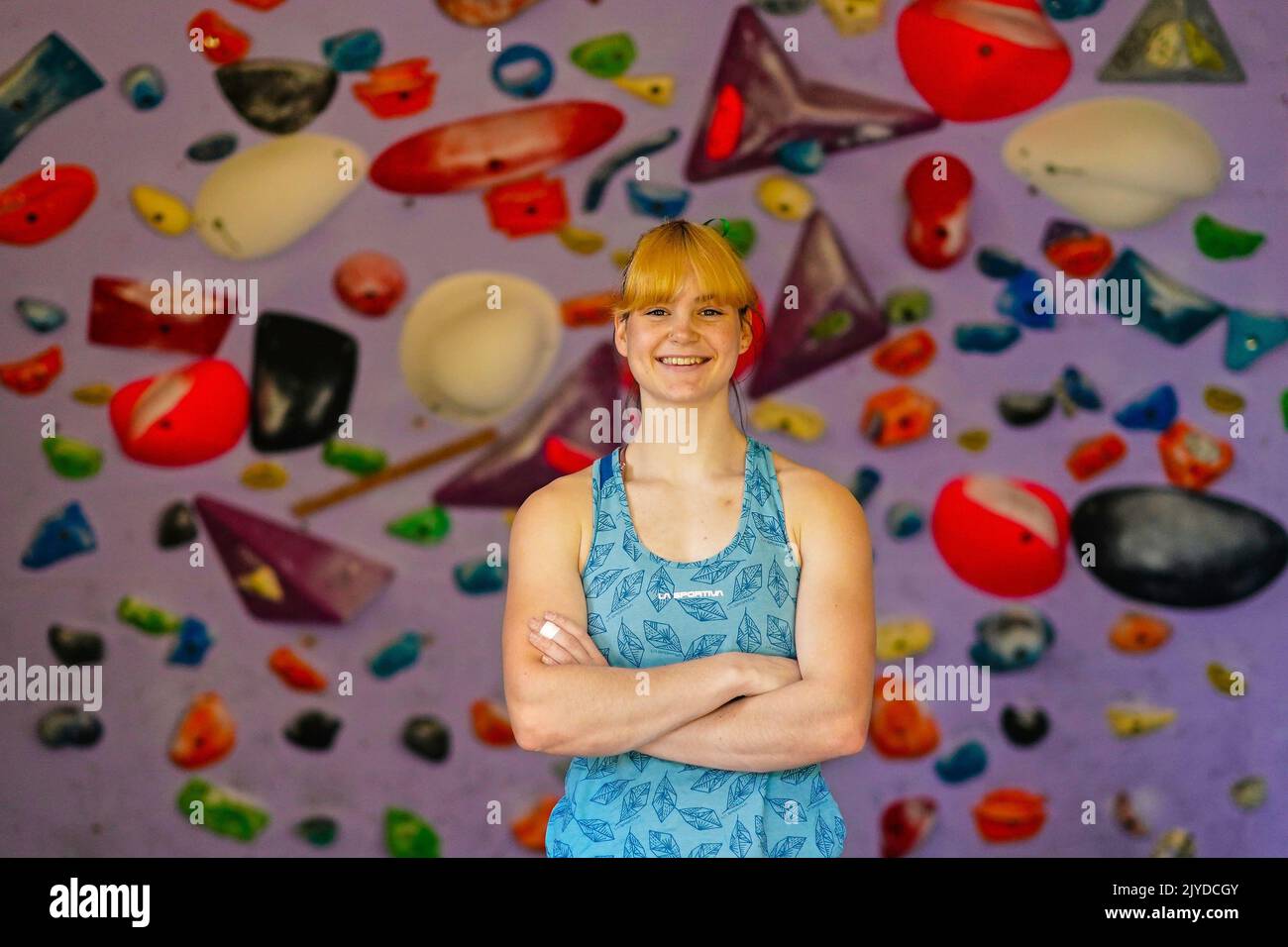 Australian climber Oceana Mackenzie poses as she trains at home in ...
