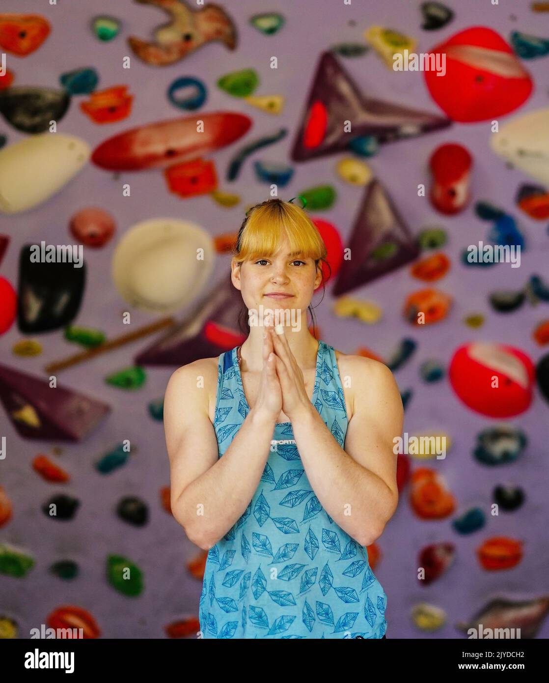 Australian climber Oceana Mackenzie poses as she trains at home in ...