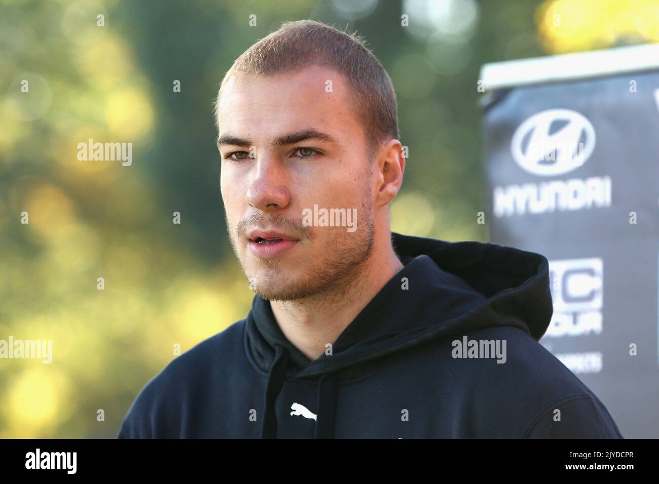 Harry McKay speaks prior to a Carlton Blues training session at Ikon ...