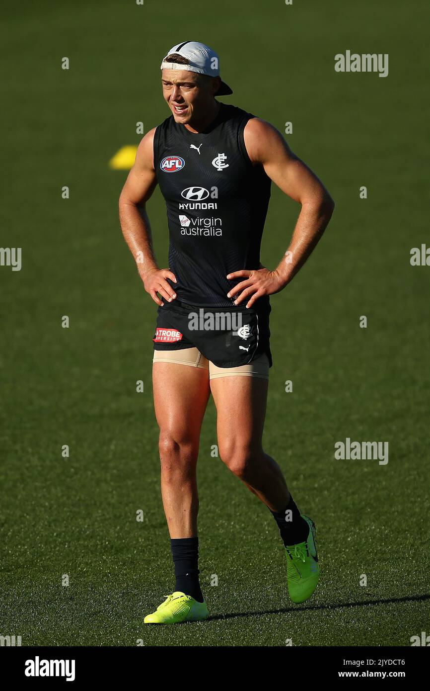 Patrick Cripps walks during a Carlton Blues training session at Ikon ...