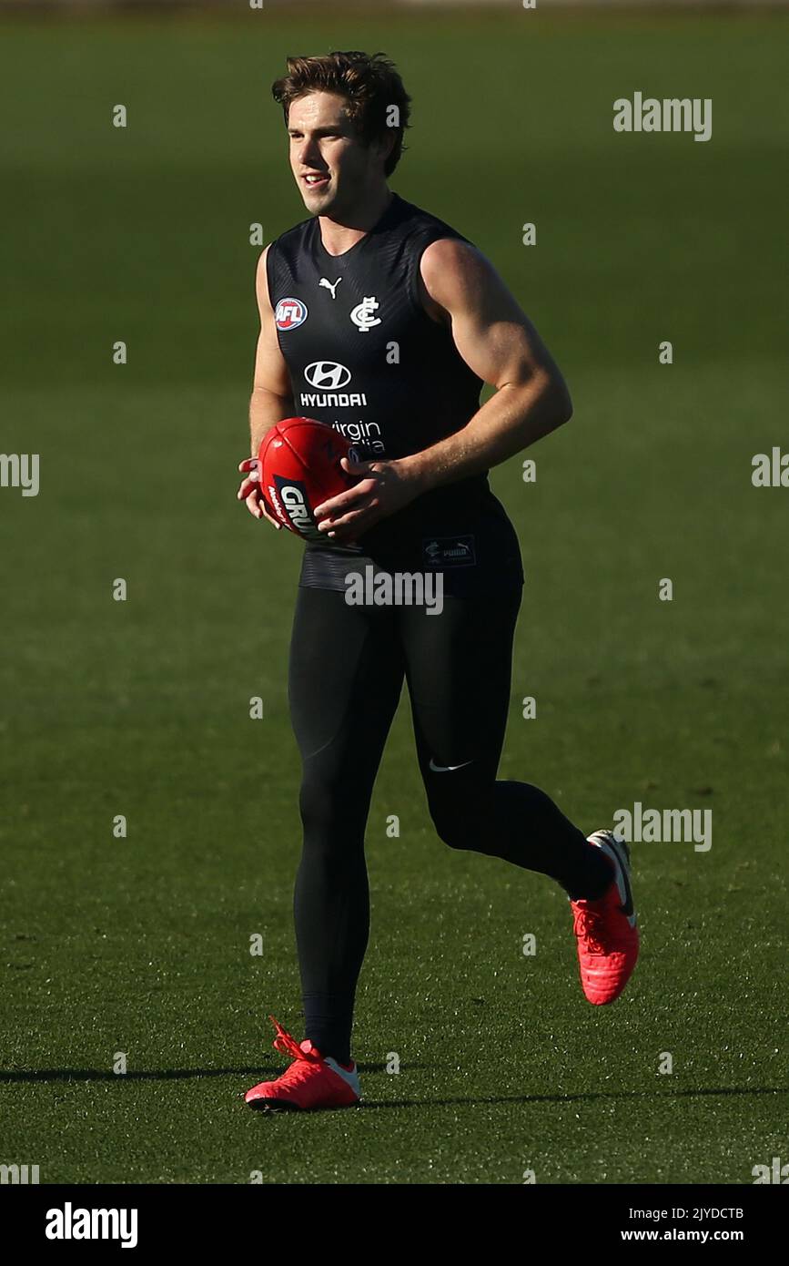 Marc Murphy runs during a Carlton Blues training session at Ikon Park ...
