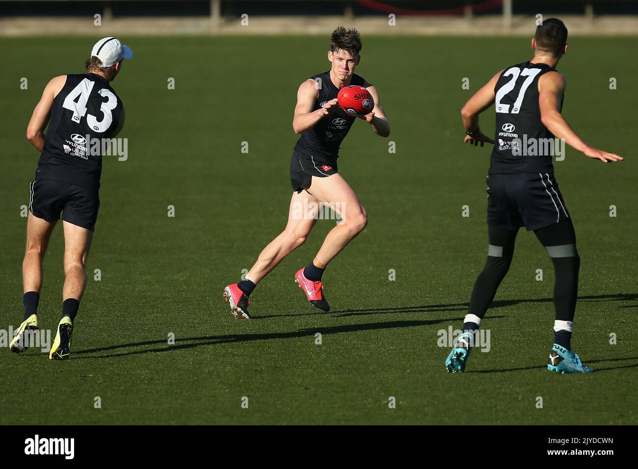 Sam Walsh marks during a Carlton Blues training session at Ikon Park in ...